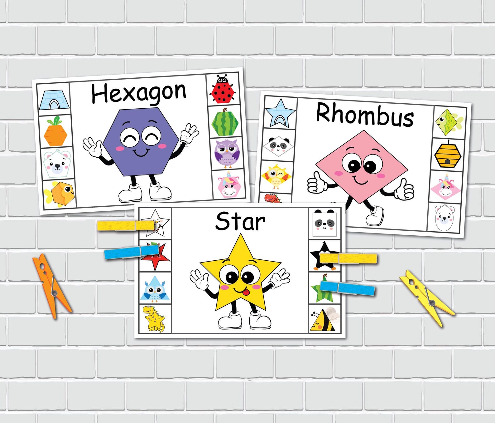 Shapes Clip Cards, 2D Shapes Printable Activities, File Folder Games ...