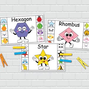 Shapes Clip Cards, 2D Shapes Printable Activities, File Folder Games ...