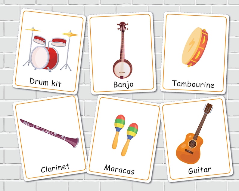 Musical Instruments Flash Cards, Toddler Printable Activity, Montessori ...