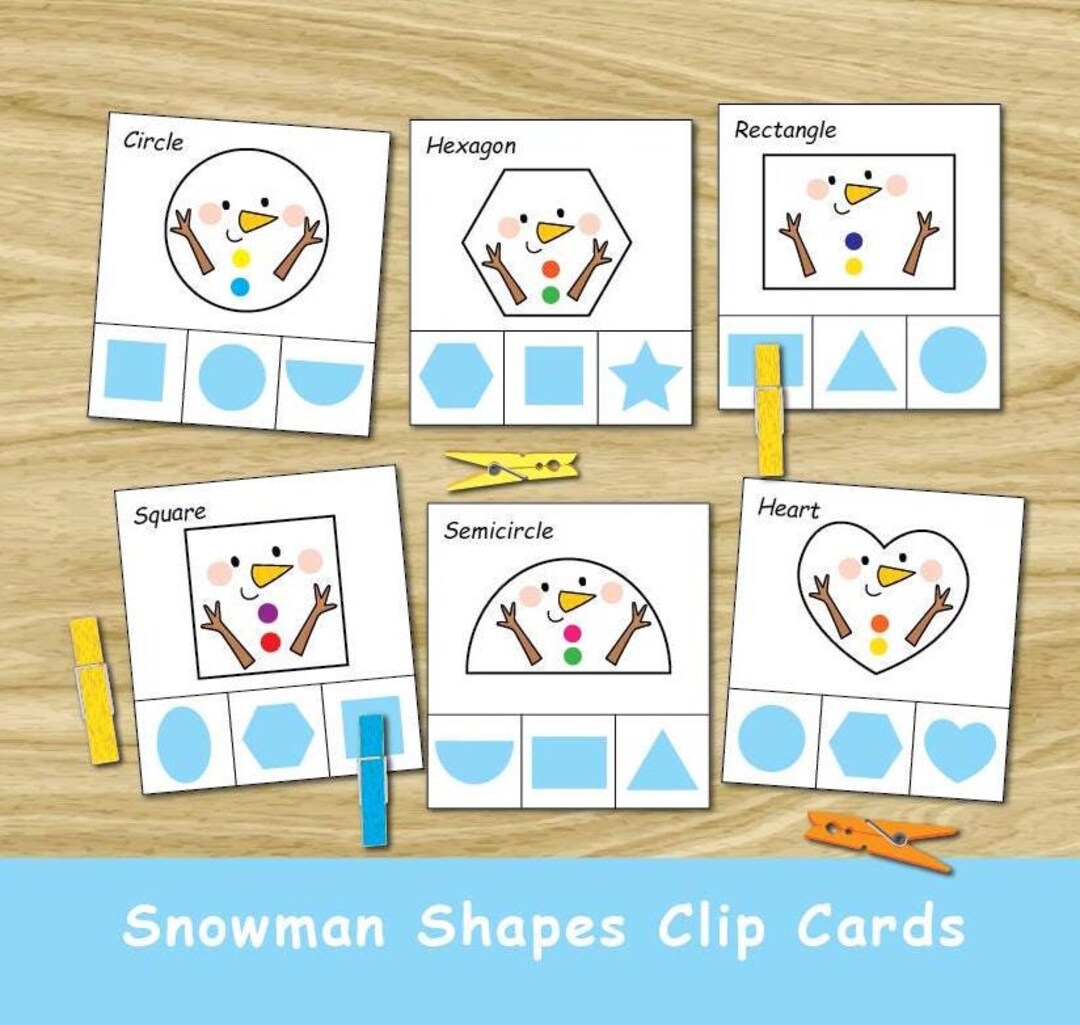 Snowman Shapes Clip Cards, 2D Shapes, Winter Activities, File Folder ...
