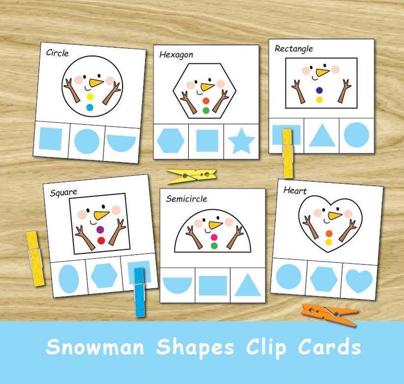 Snowman Shapes Clip Cards, 2D Shapes, Winter Activity (digital Download ...