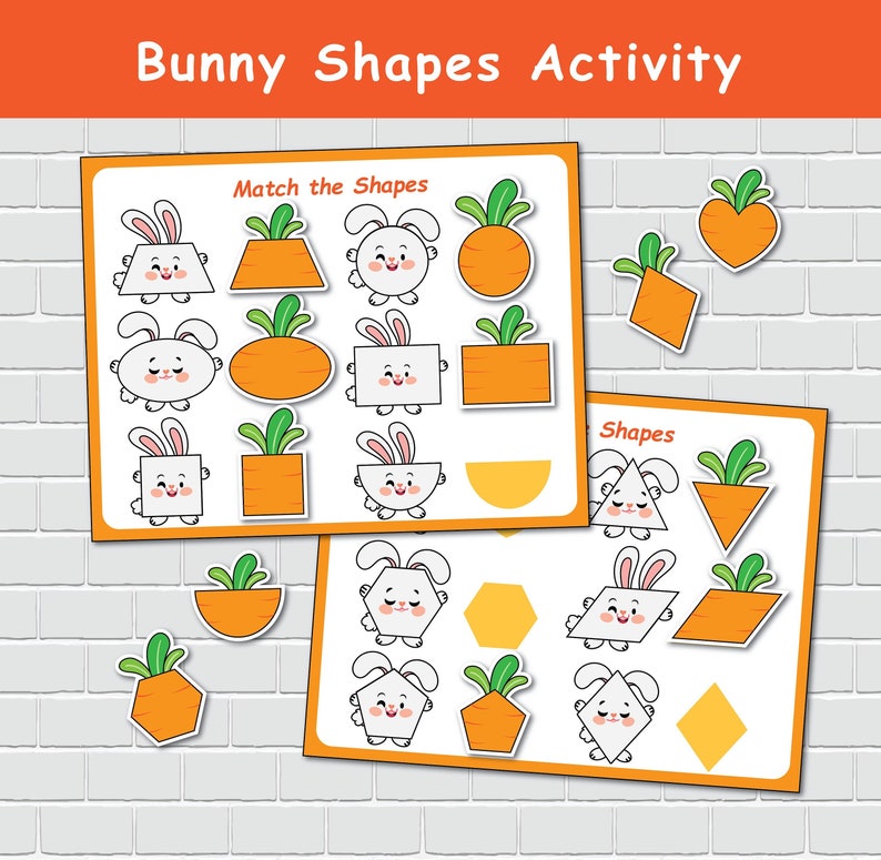Bunny Shapes Sort and Match Activity, 2D Shapes, Spring Busy Book, File ...