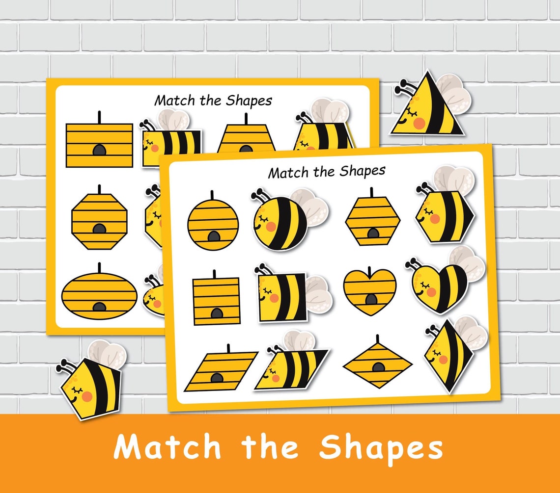 Bees and Beehive Shapes Matching Activity, 2D Shapes, Busy Book Page ...
