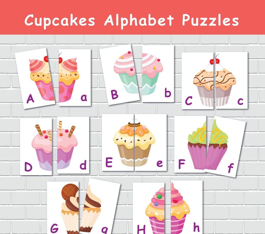 Cupcakes Alphabet Matching Cards, Toddler Matching Game, ABC Learning ...