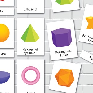 3D Shapes Flash Cards, Three Part Montessori Flash Cards, Kids ...