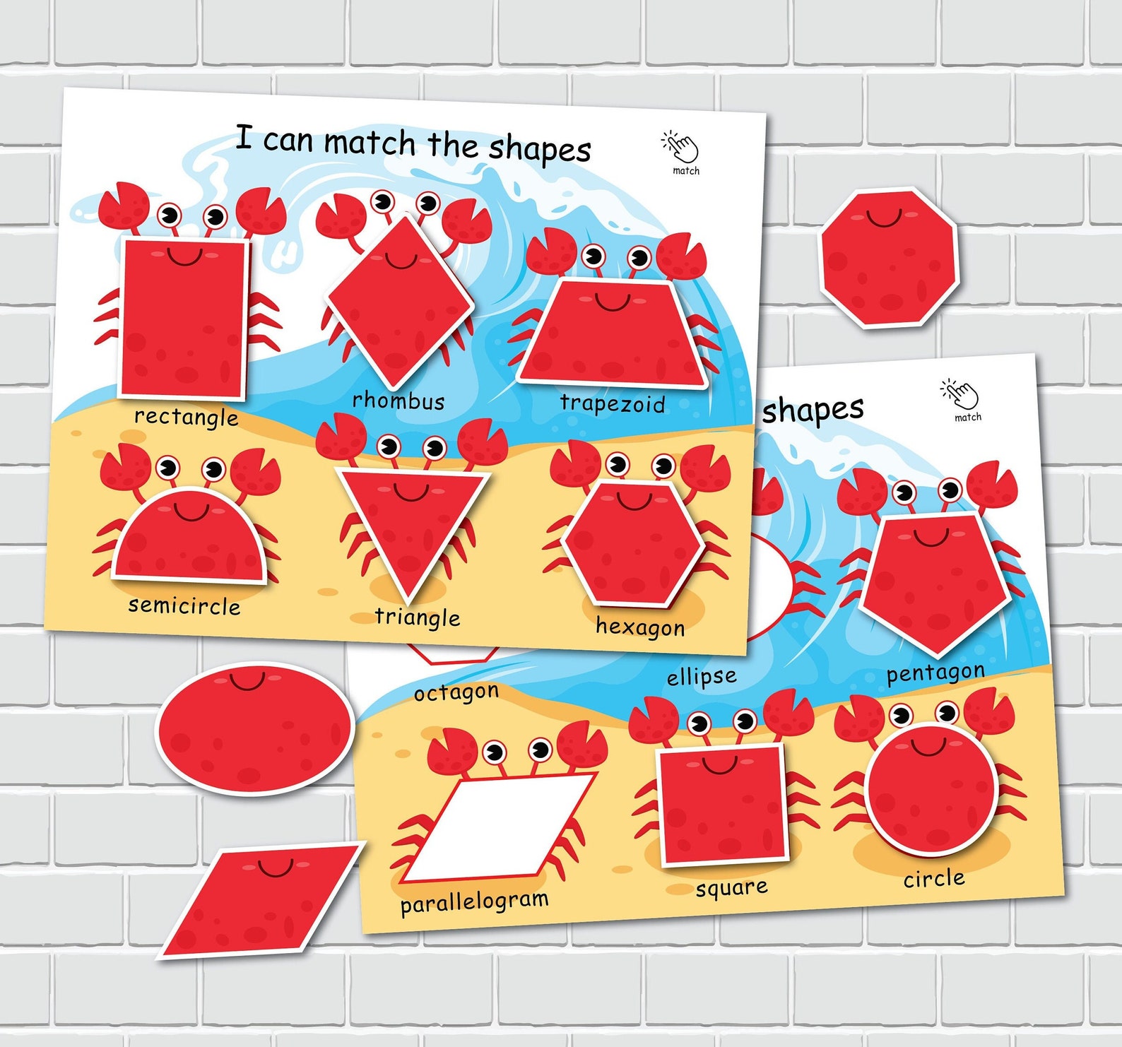Crab Shape Matching Activity, 2D Shapes, Summer Busy Book Page, File ...