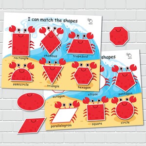 Crab Shape Matching Activity, 2D Shapes, Summer Busy Book Page, File ...