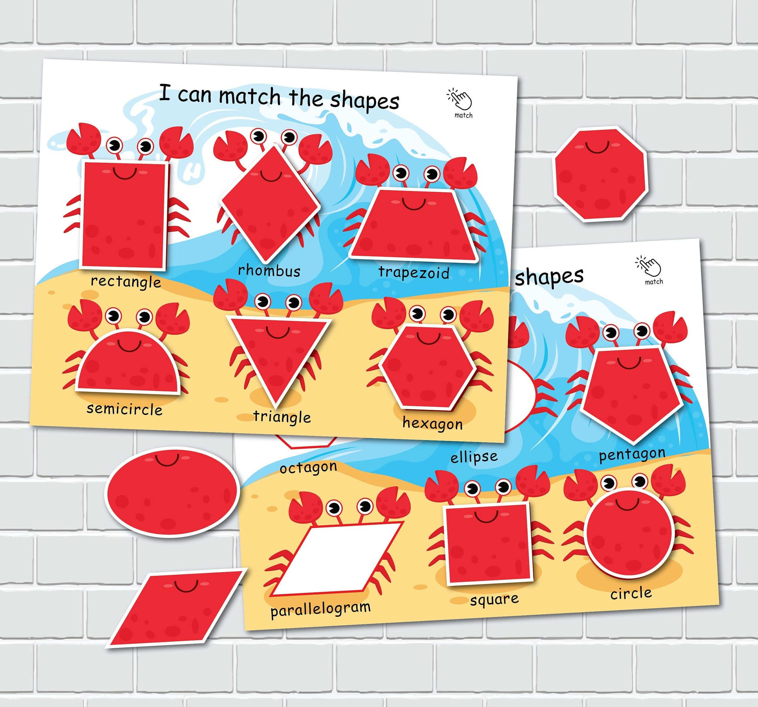 Crab Shape Matching Activity, 2D Shapes, Summer Busy Book Page, File ...