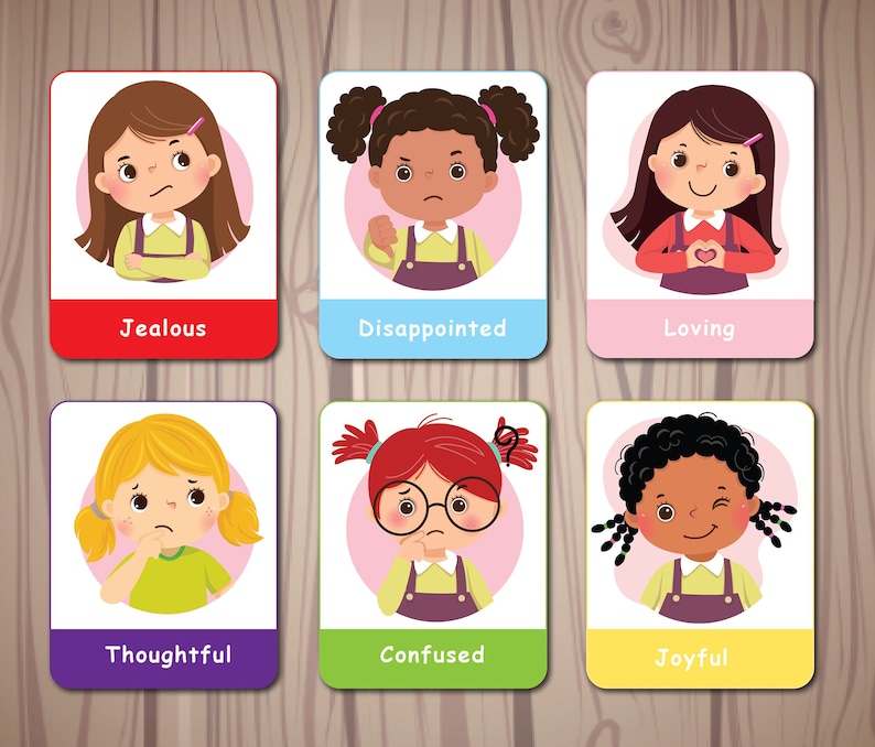 Emotion Flashcards Girls Feelings Flash Cards Montessori - Etsy