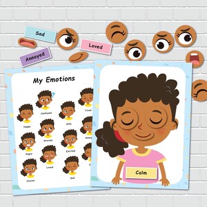 Girls Emotions Activity, Kids Feelings Matching Game, Personalized Busy ...