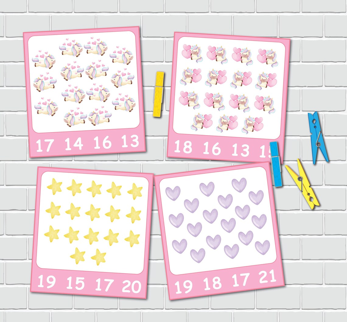 Unicorns Clip and Count, Counting Activity, Preschool Learning ...