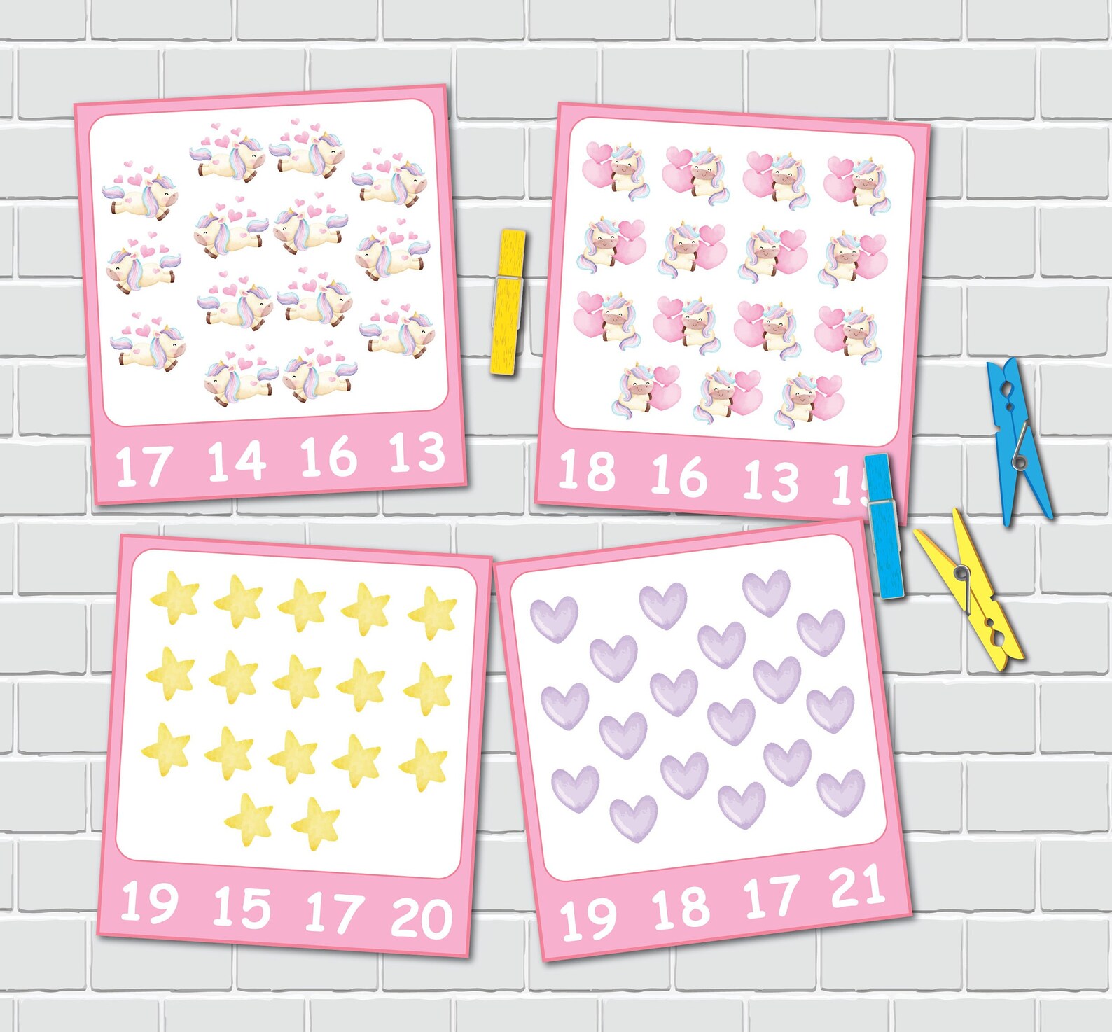 Unicorns Clip and Count, Counting Activity, Preschool Learning ...