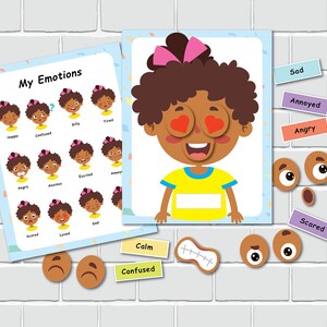 Girls Emotions Activity, Kids Feelings Matching Game, Personalized Busy ...