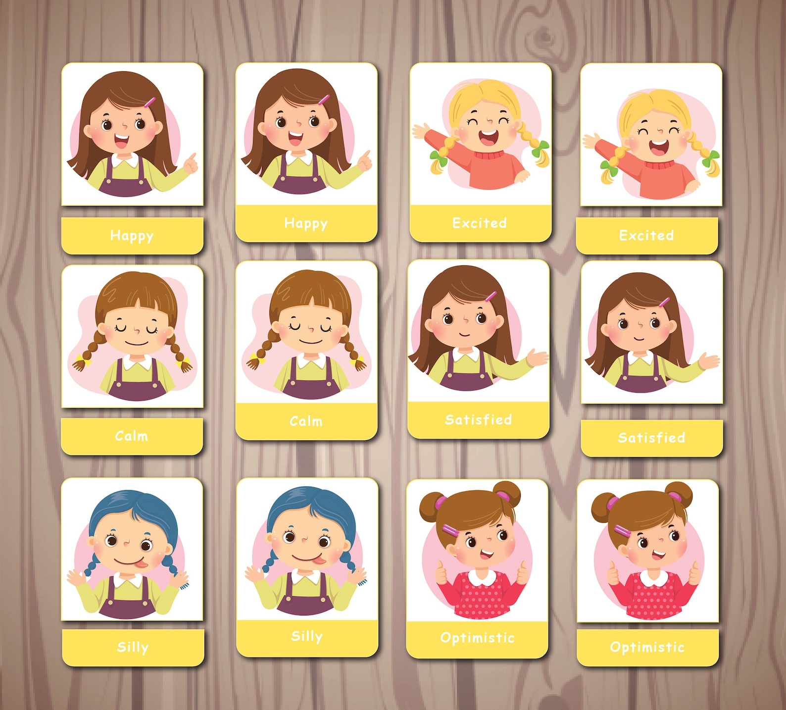 Emotion Flashcards Girls Feelings Flash Cards Montessori - Etsy