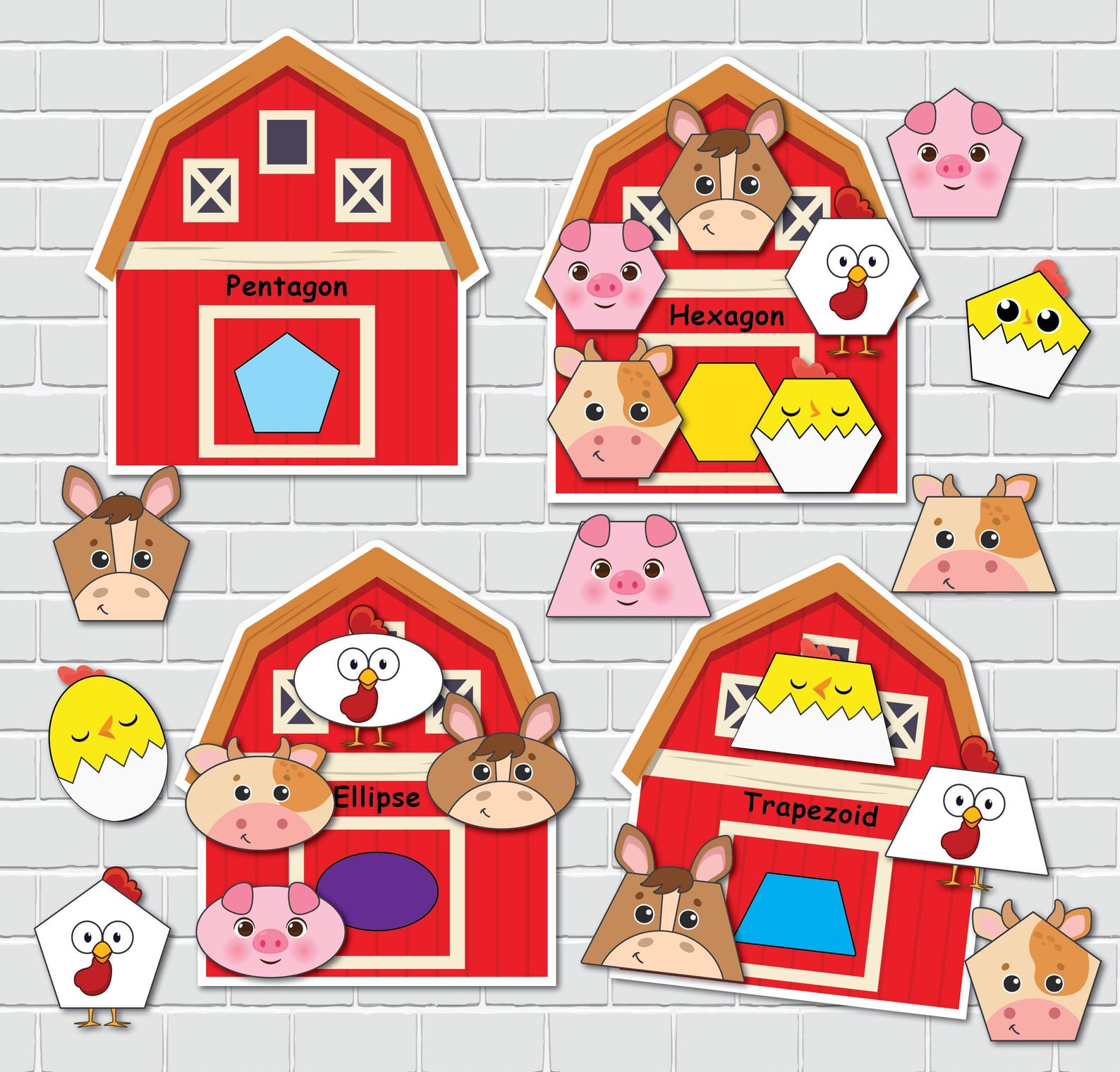 Farm Shapes Matching Activity, 2D Shapes, Toddler Learning Binder ...