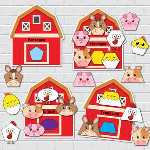 Farm Shapes Matching Activity, 2D Shapes, Toddler Learning Binder ...