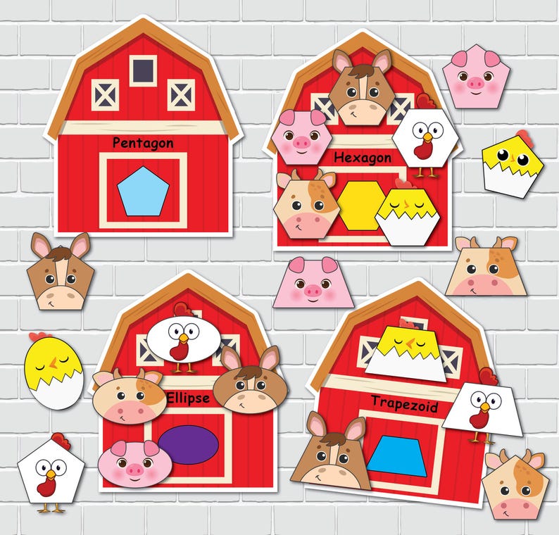 Farm Shapes Matching Activity, 2D Shapes, Toddler Learning Binder ...