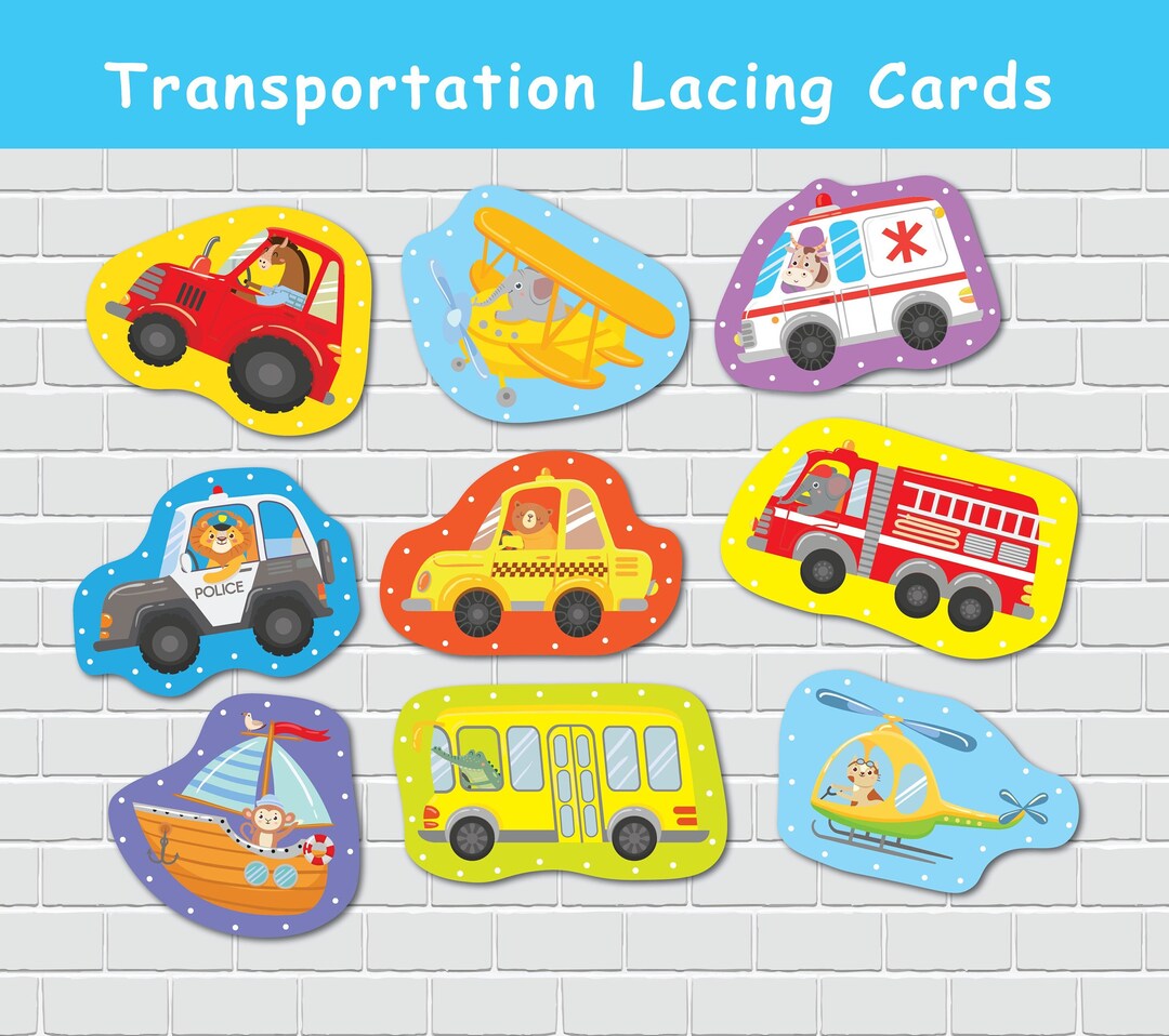 Transportation Lacing Cards, Preschool Fine Motor Skills Activity ...