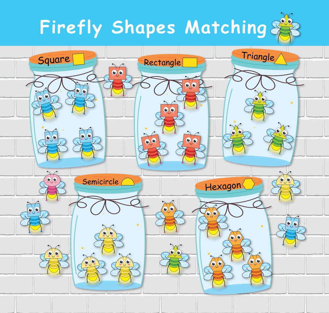 Fireflies in a Jar Shapes Matching Activity, 2D Shapes Center, Summer ...