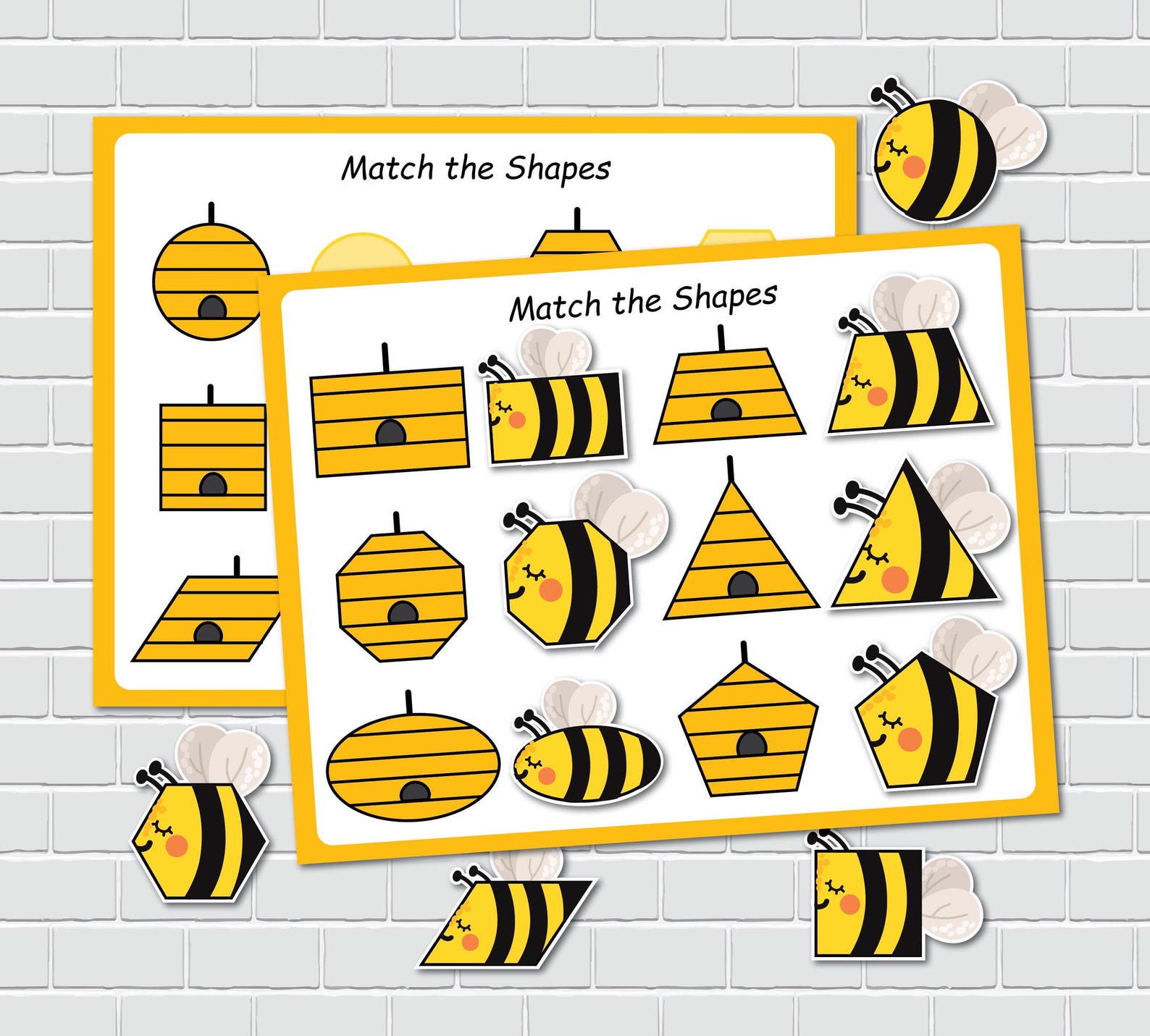 Bees and Beehive Shapes Matching Activity, 2D Shapes, Busy Book Page ...