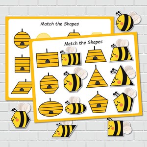 Bees and Beehive Shapes Matching Activity, 2D Shapes, Busy Book Page ...