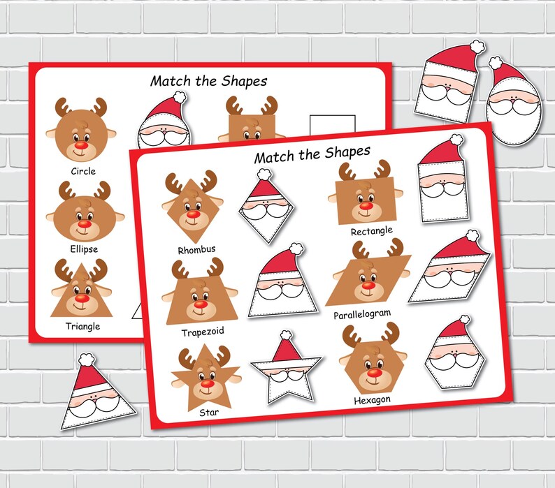 Santa Shapes Matching Activity, 2D Shapes, Christmas Busy Book Page ...