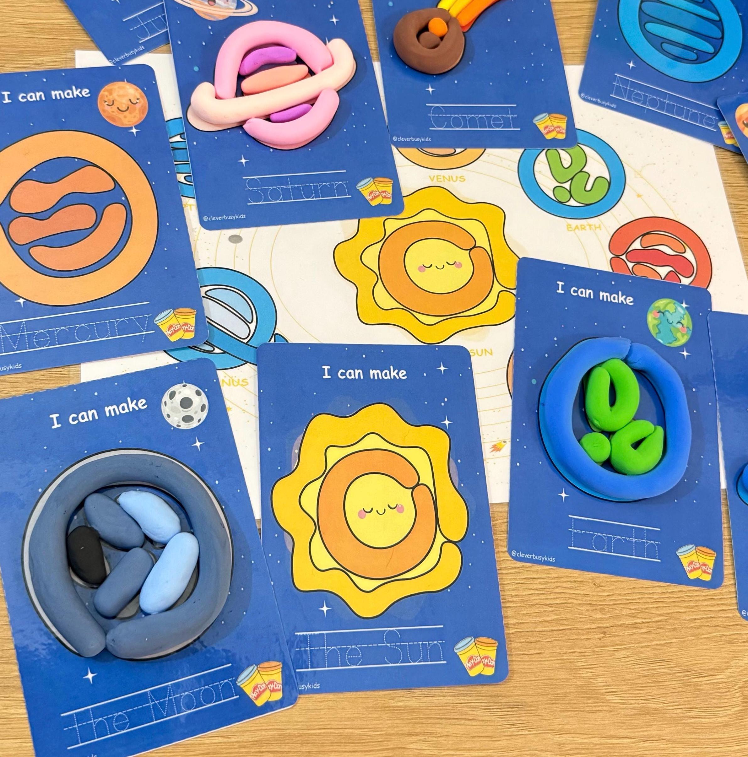 Planets Play Doh Mats, Space Theme Visual Cards, Printable Play Dough ...