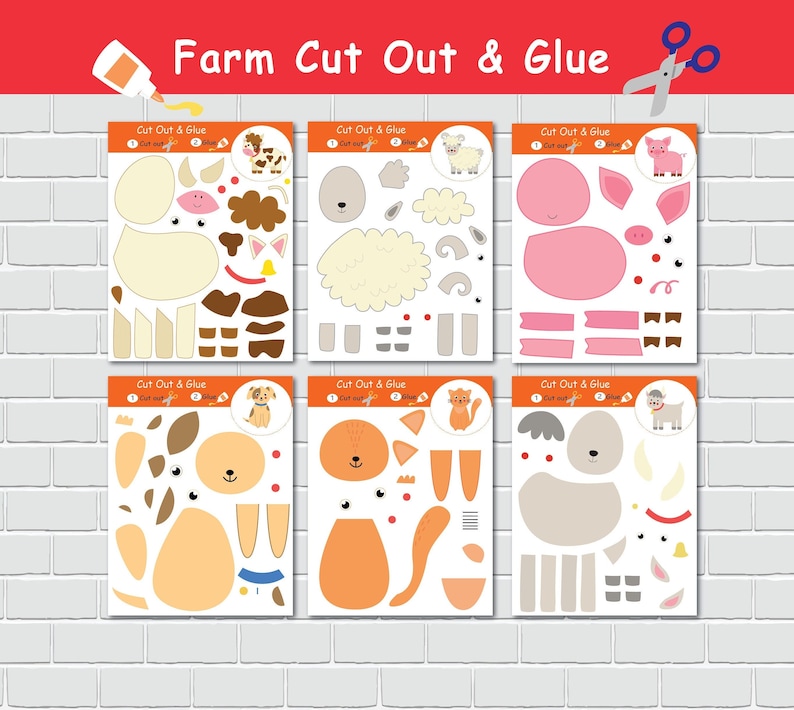 Farm Cut Out and Glue Crafts for Kids. Scissors Skills Activity. Fine ...