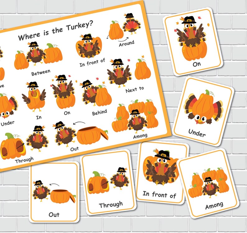 Turkey Prepositions Activity: Positional Words Poster & Flashcards ...