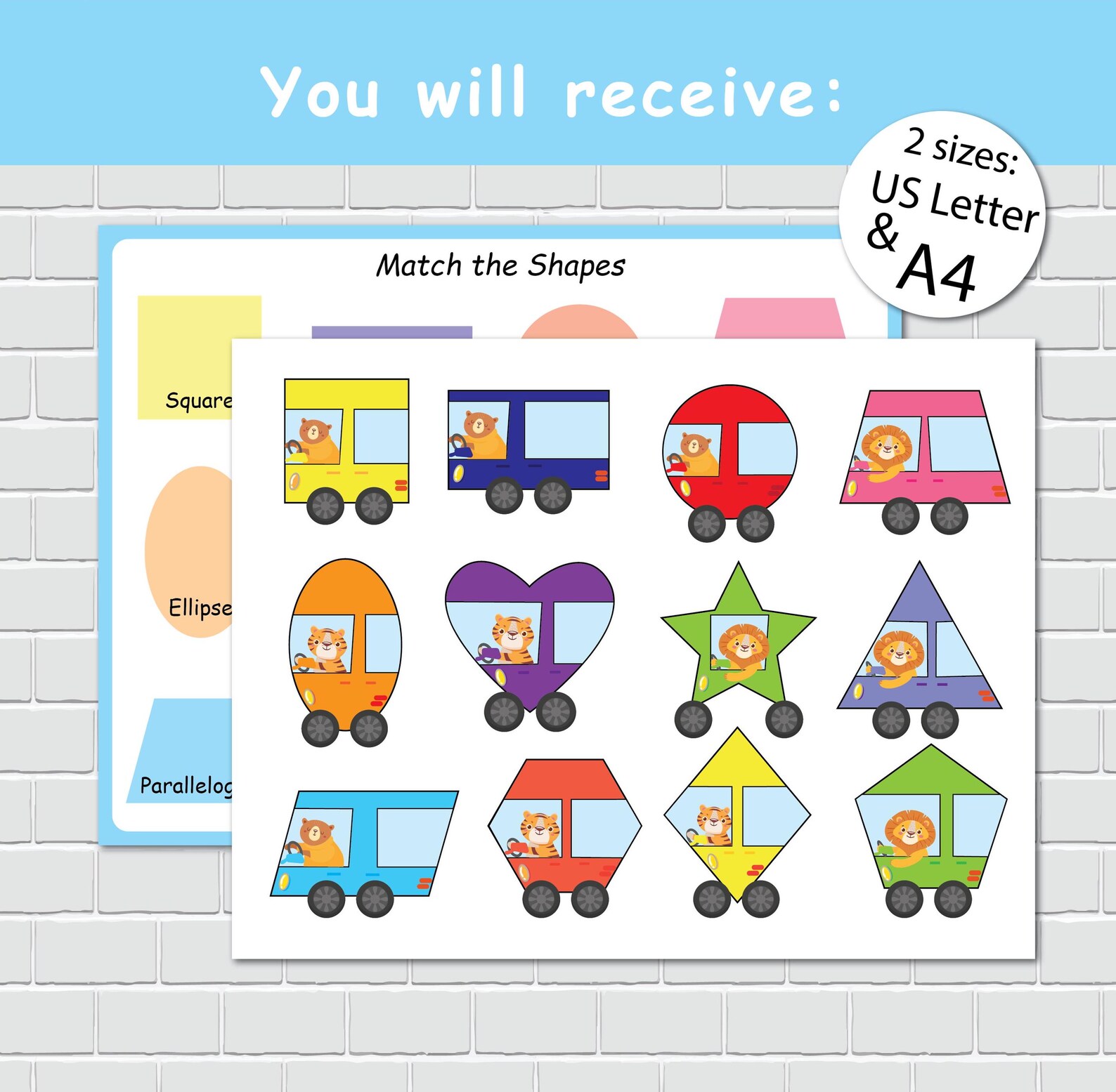 Car Shape Matching Activity: Preschool Learning (digital Download) - Etsy