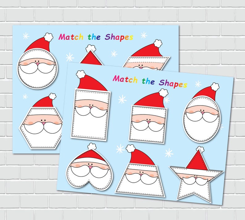 Santa Shapes Matching Activity, 2D Shapes, Christmas Busy Book Page ...