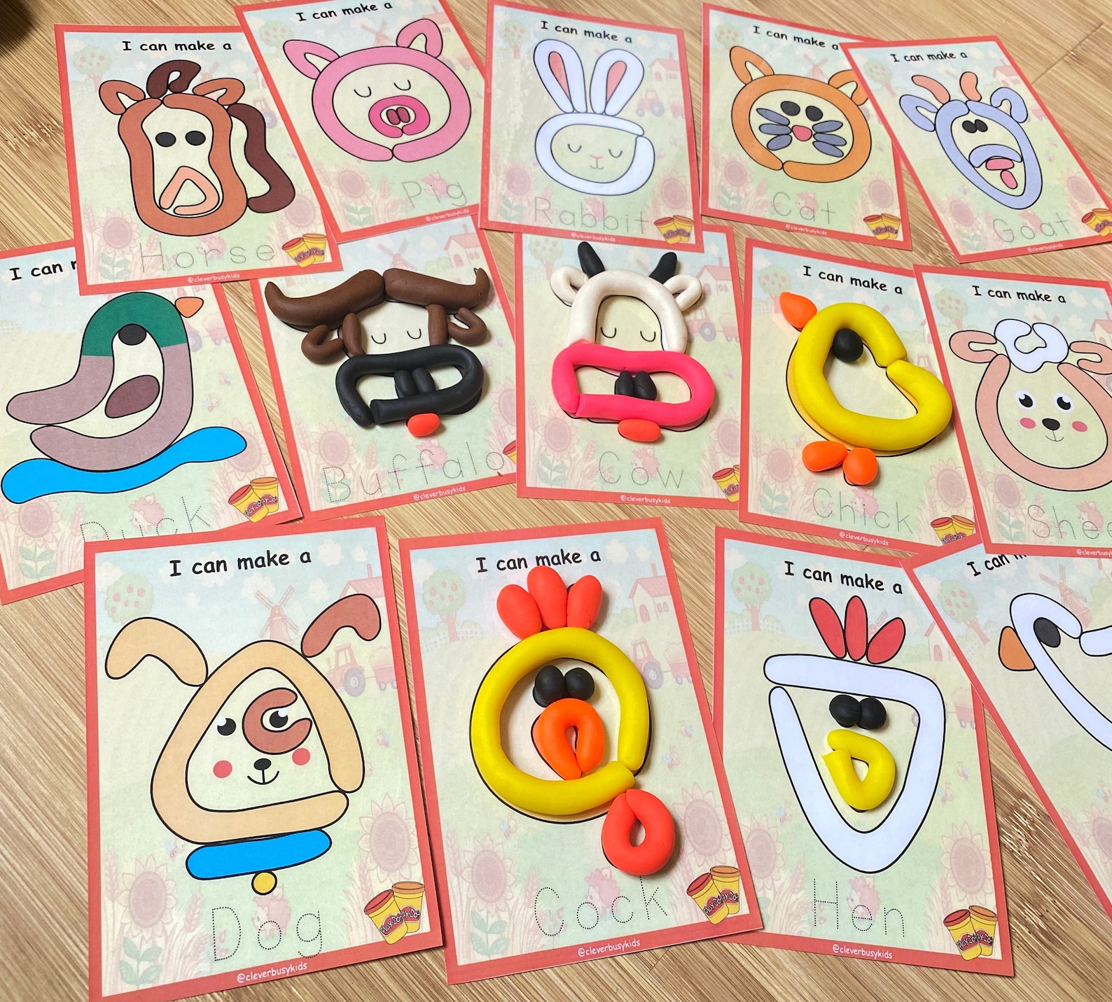 Farm Animals Play Doh Mats Printable Play Dough Montessori - Etsy