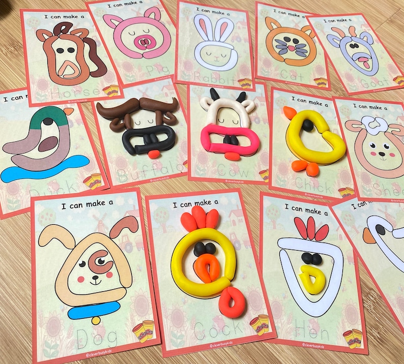 Farm Animals Play Doh Mats Printable Play Dough Montessori - Etsy