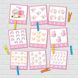 Unicorns Clip and Count, Counting Activity, Preschool Learning ...
