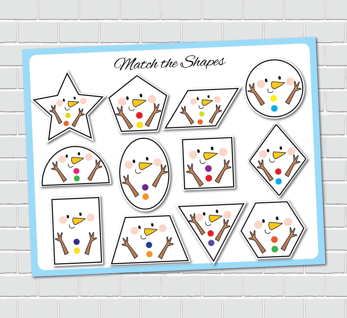 Snowman 2D Shapes Matching Activity for Kids, Winter Busy Book, File ...