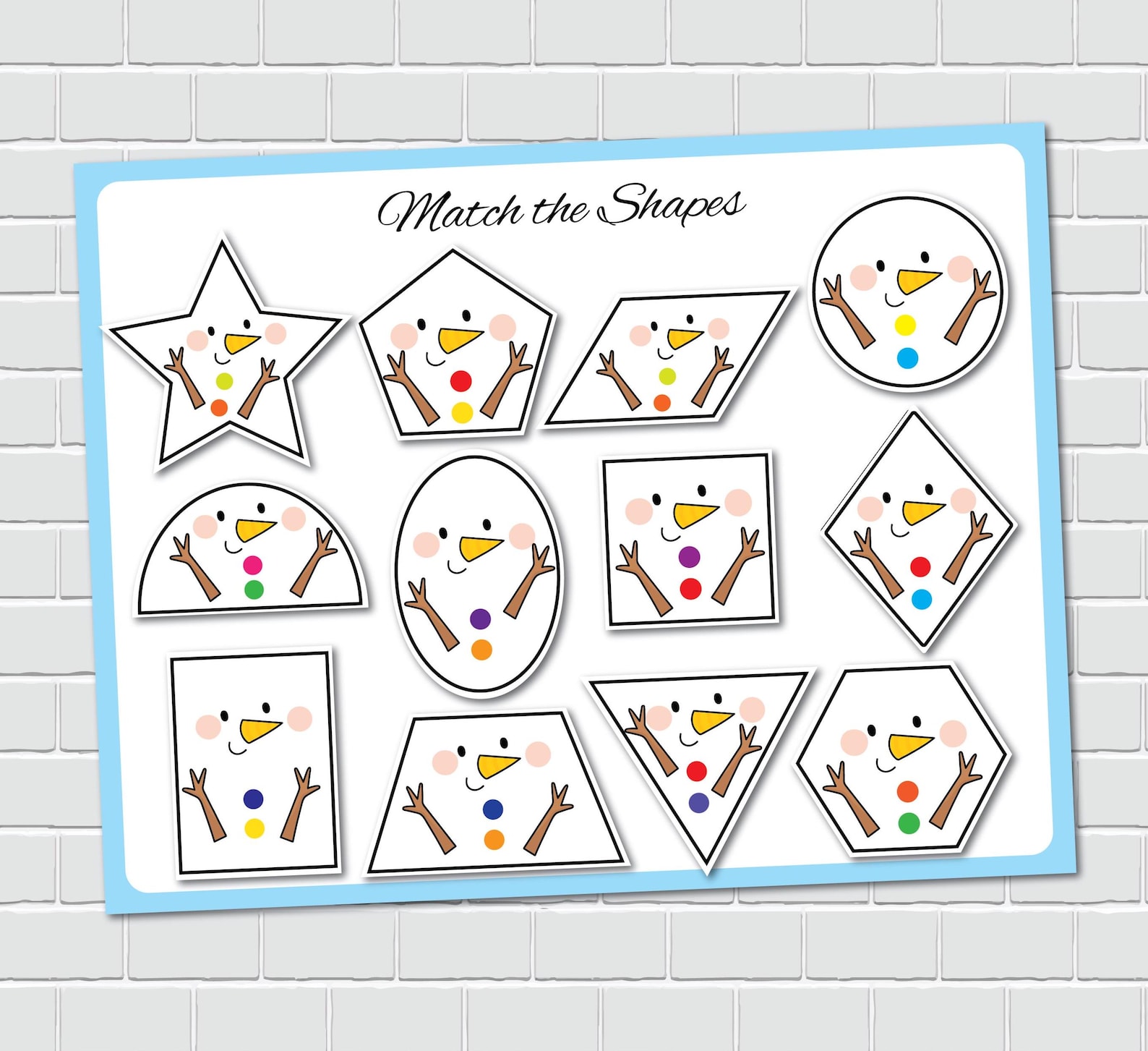 Snowman 2D Shapes Matching Activity for Kids, Winter Busy Book, File ...