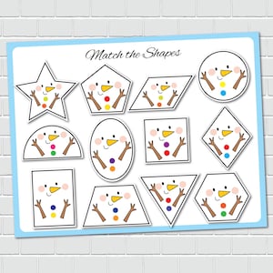 Snowman 2D Shapes Matching Activity for Kids, Winter Busy Book, File ...