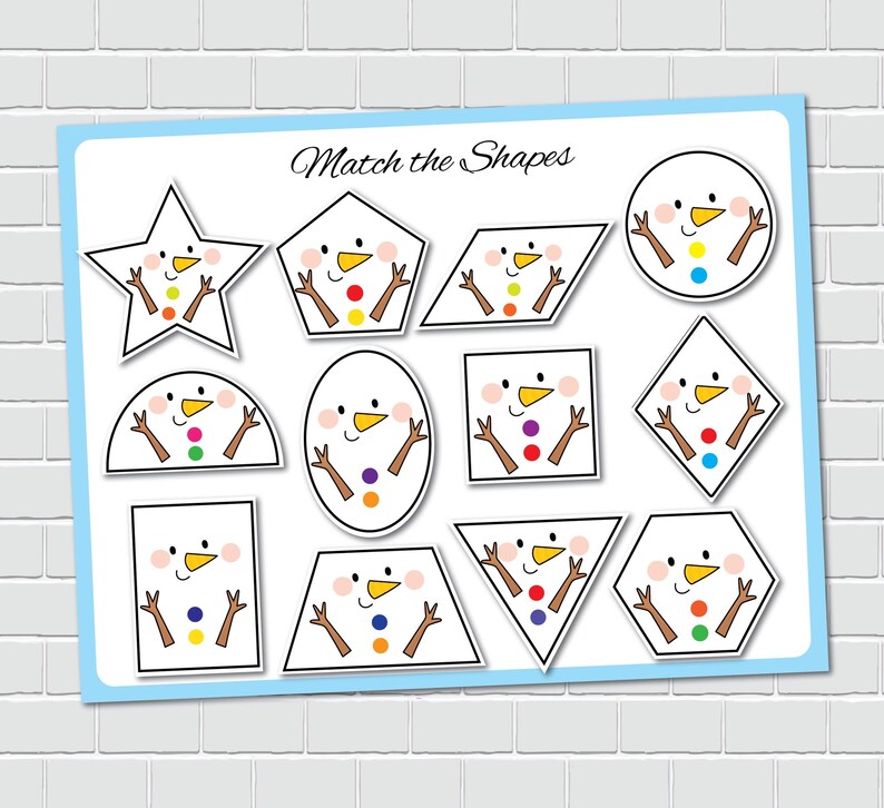 Snowman 2D Shapes Matching Activity for Kids, Winter Busy Book, File ...