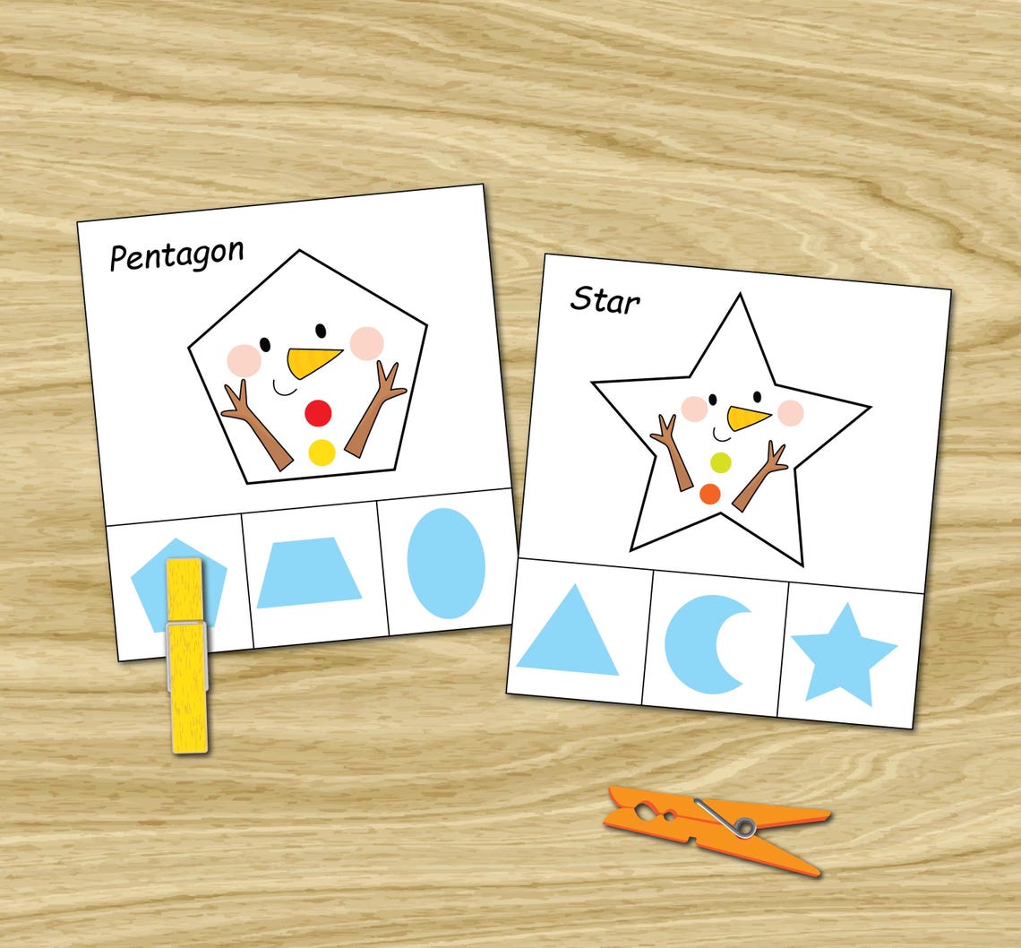 Snowman Shapes Clip Cards, 2D Shapes, Winter Activity (digital Download ...