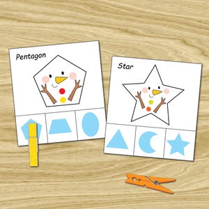 Snowman Shapes Clip Cards, 2D Shapes, Winter Activities, File Folder ...