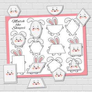 Bunny Shape Matching Activity, 2D Shapes, Easter Busy Book Page, File ...