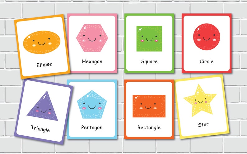 2D Shapes Flash Cards. Preschool Learning Activity. Toddler Geometric ...