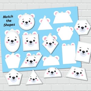 Polar Bear 2D Shapes Matching Activity, Winter Busy Book (digital ...