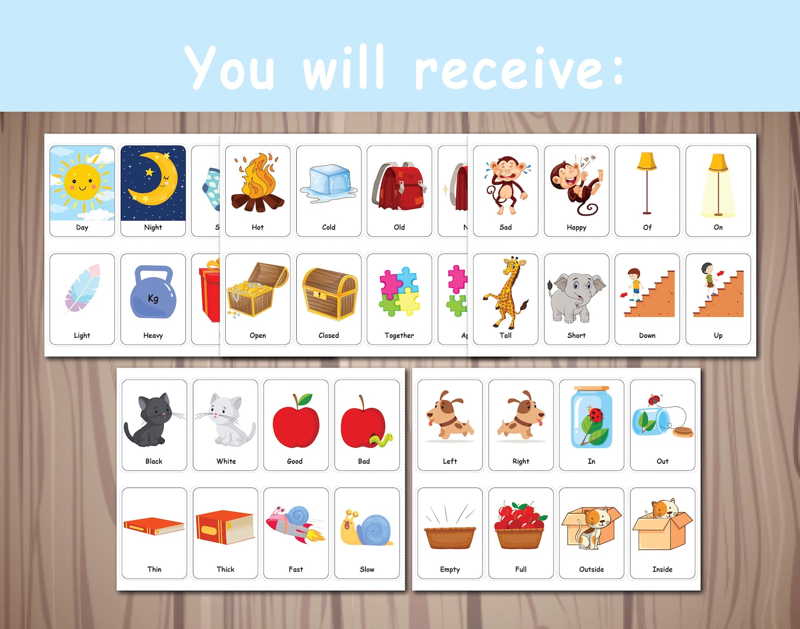Opposites Matching Flashcards Printable Activity Pairing - Etsy