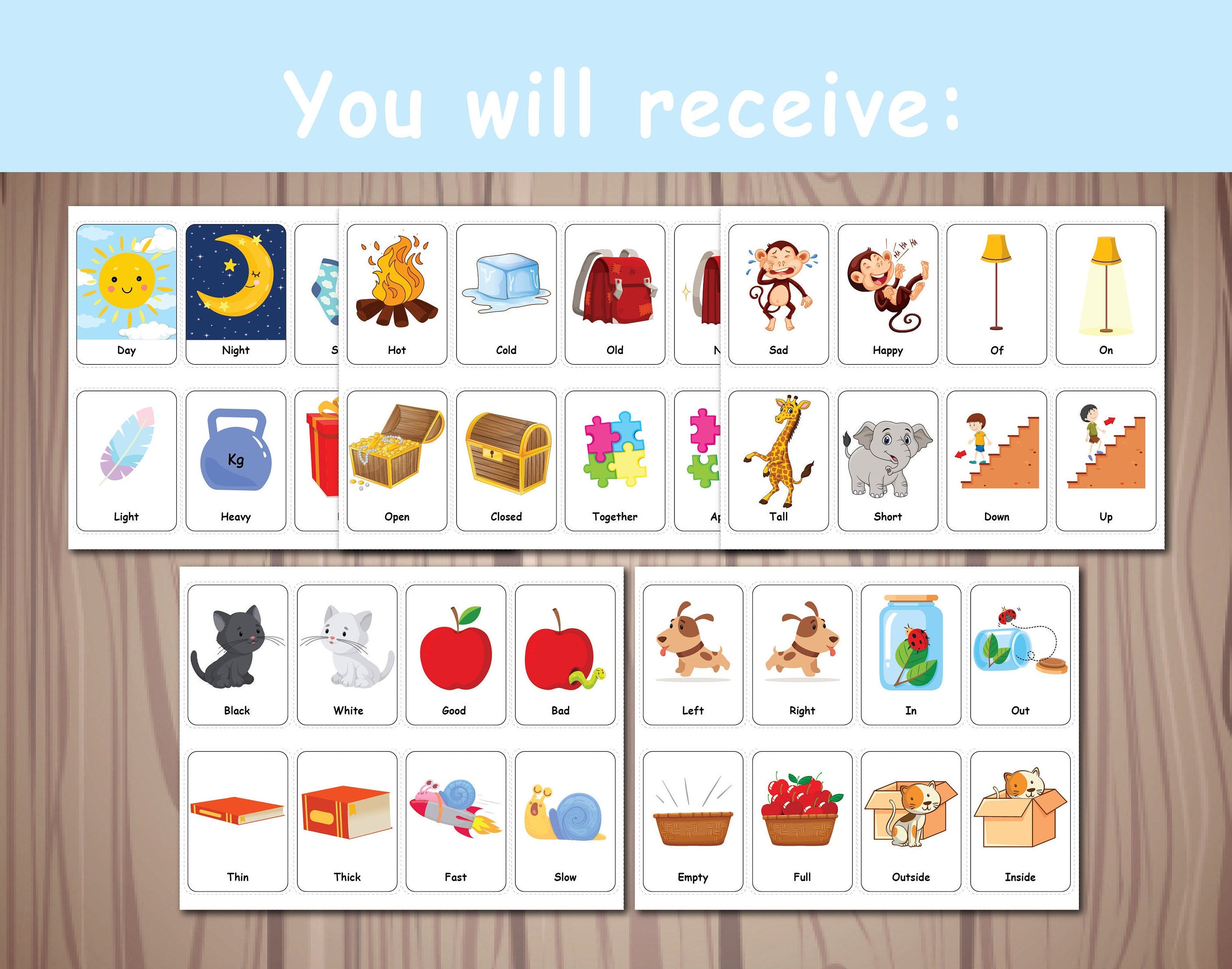 Opposites Matching Flashcards, Printable Activity, Pairing Cards ...