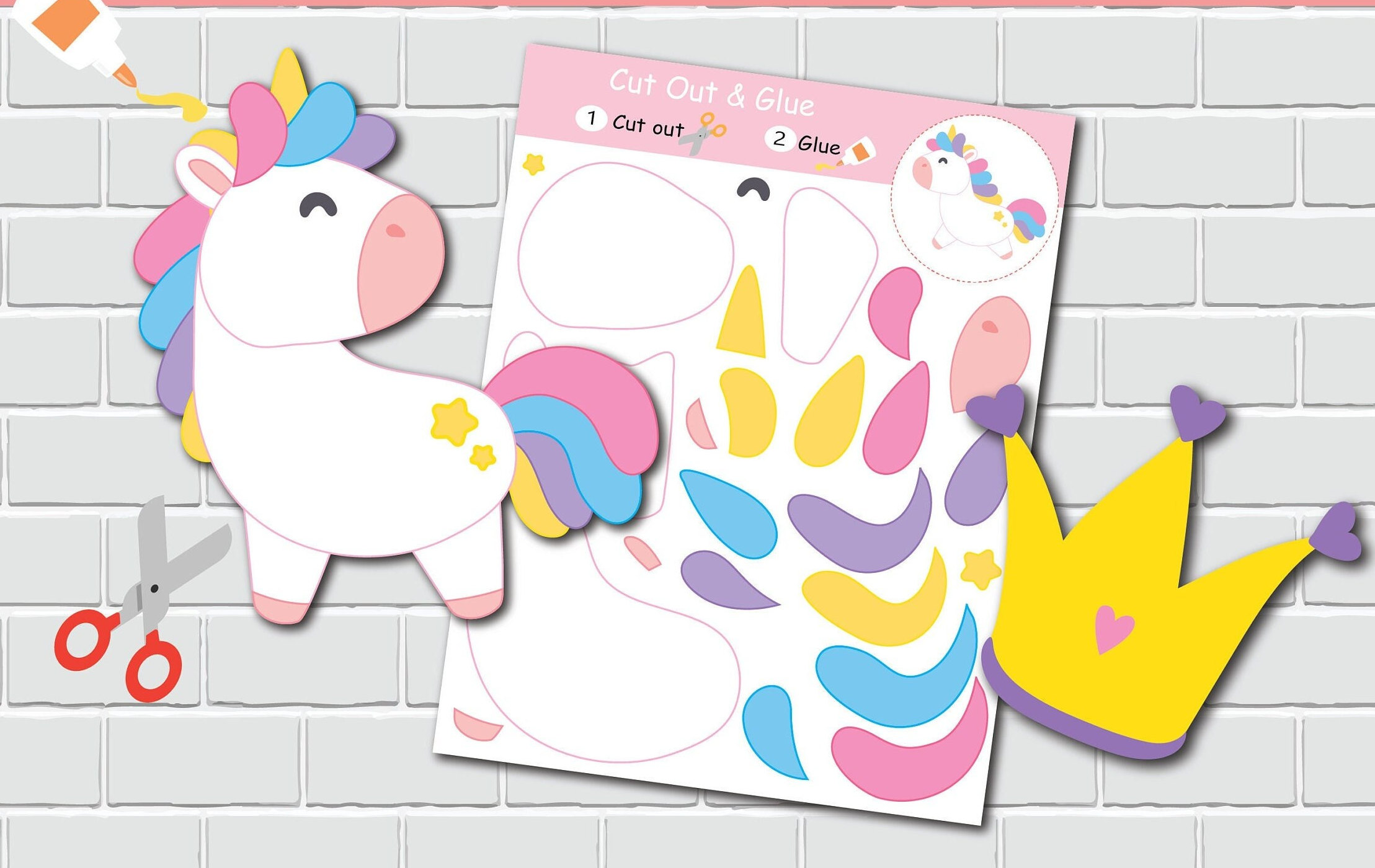 Unicorns Cut Out and Glue Activity for Kids. Preschool Cutting Practice ...