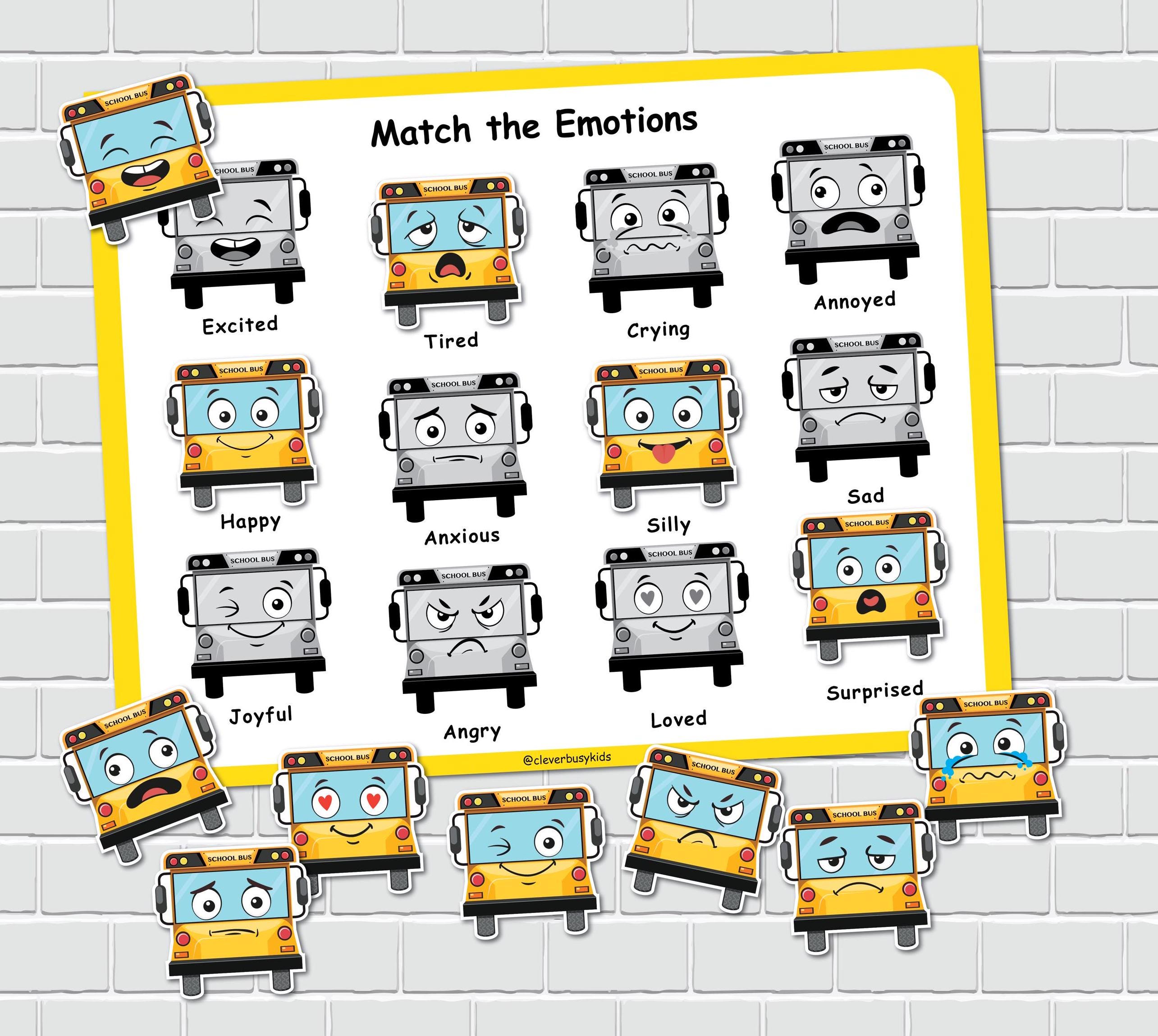 School Bus Emotions Matching Game: Preschool Learning Activity (digital ...