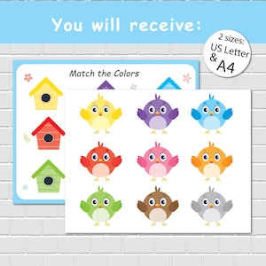 Birds Color Matching Activity for Kids, Summer Busy Book, Toddler Color ...