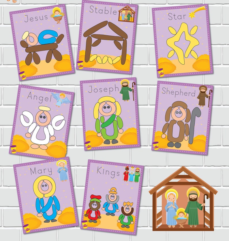 Nativity Play Dough Mats, Printable Play Doh, Visual Cards, Christmas ...