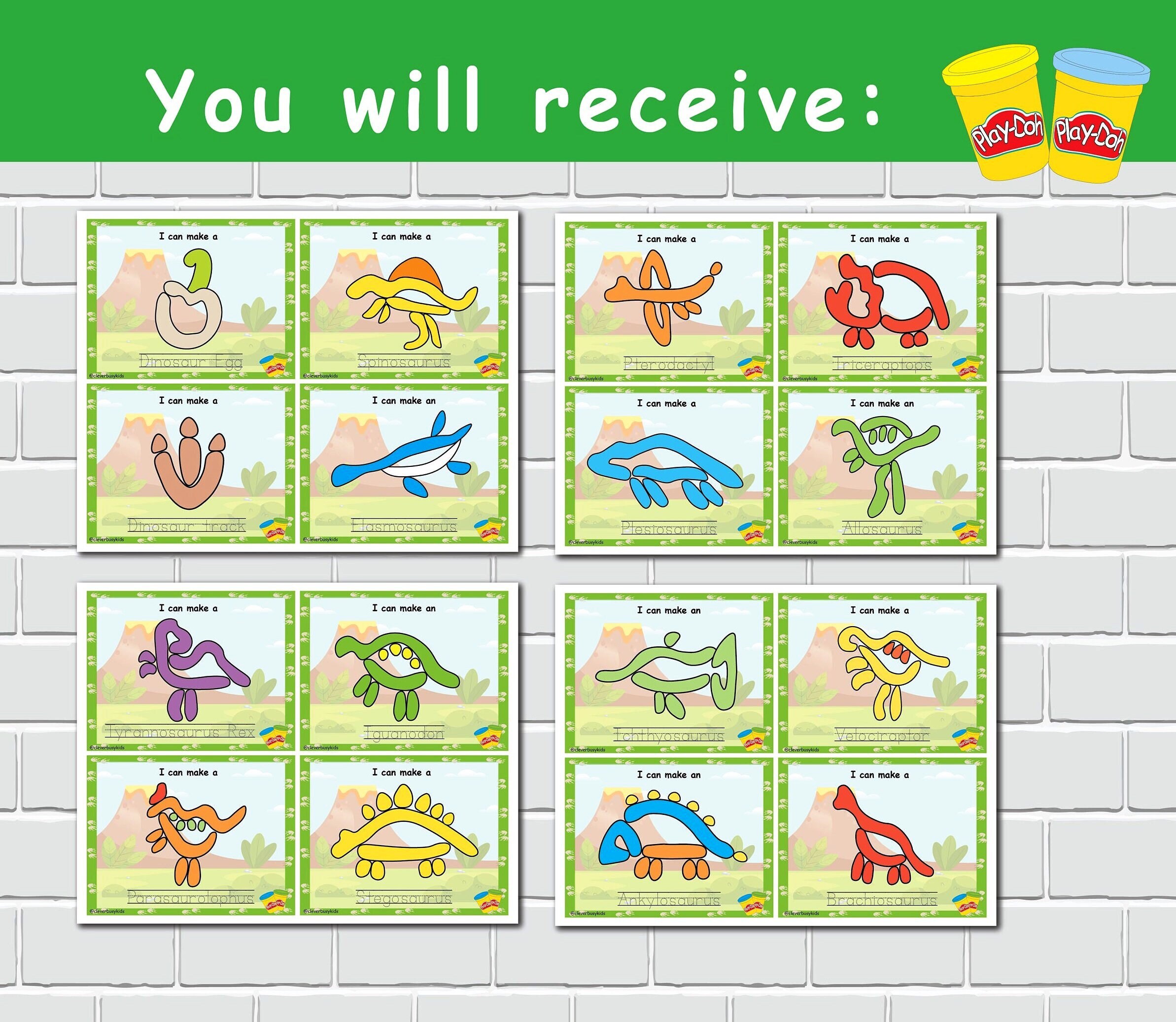 Dinosaurs Play Dough Mats Printable Play Doh Preschool - Etsy